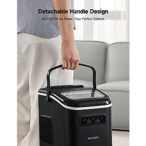 HiCOZY Countertop Ice Maker with Handle, Ice in 6Mins, 26 lbs/Day,Portable Ice Maker Machine with Self-Cleaning for Apartment/Under Cabinet/Kitchen/Office/Camping/RV/Home Bar(Black)
