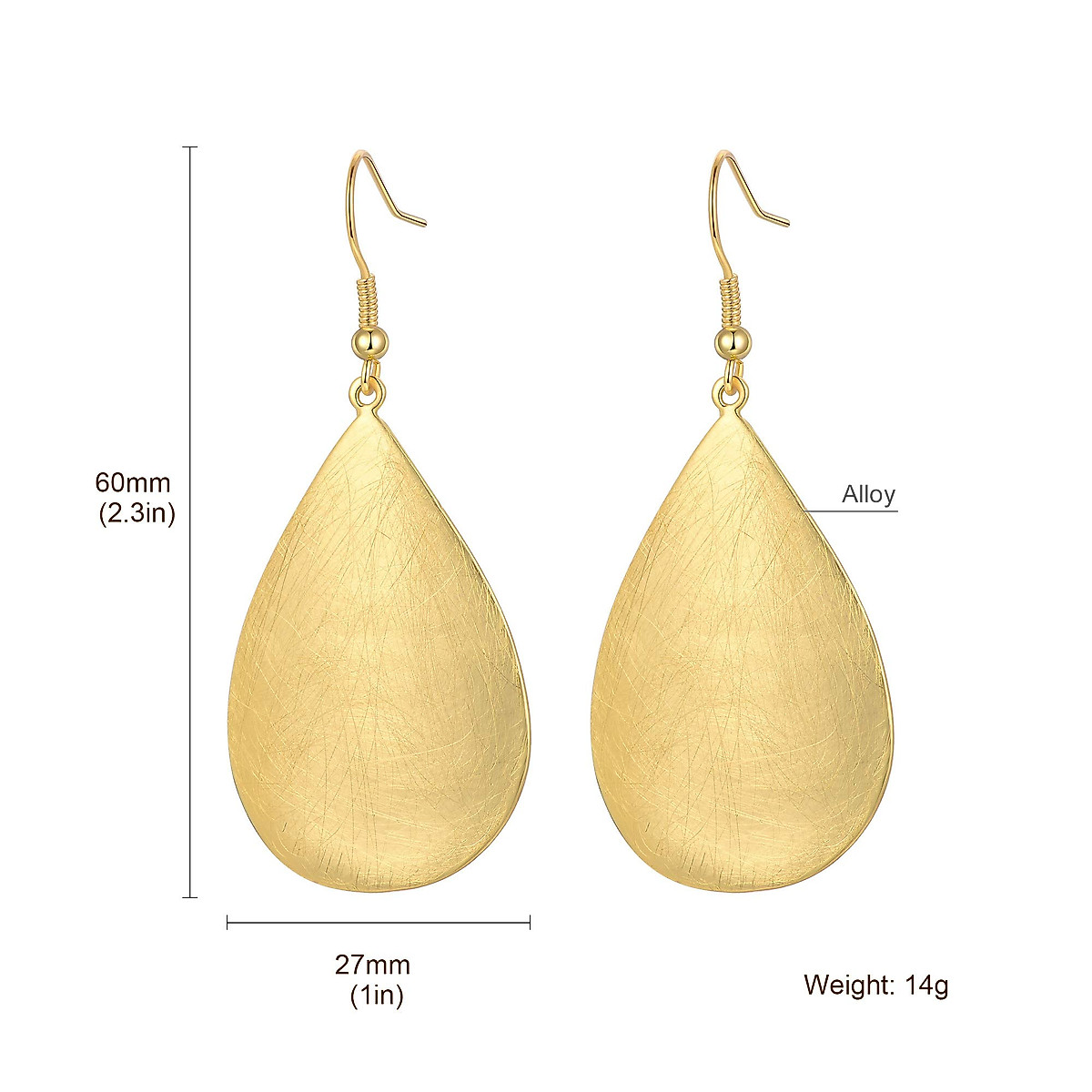 BIRSTONE Handmade Teardrop Earrings with Brushed Finished Dangle Earrings Princess Jasmine Halloween Costume Earrings