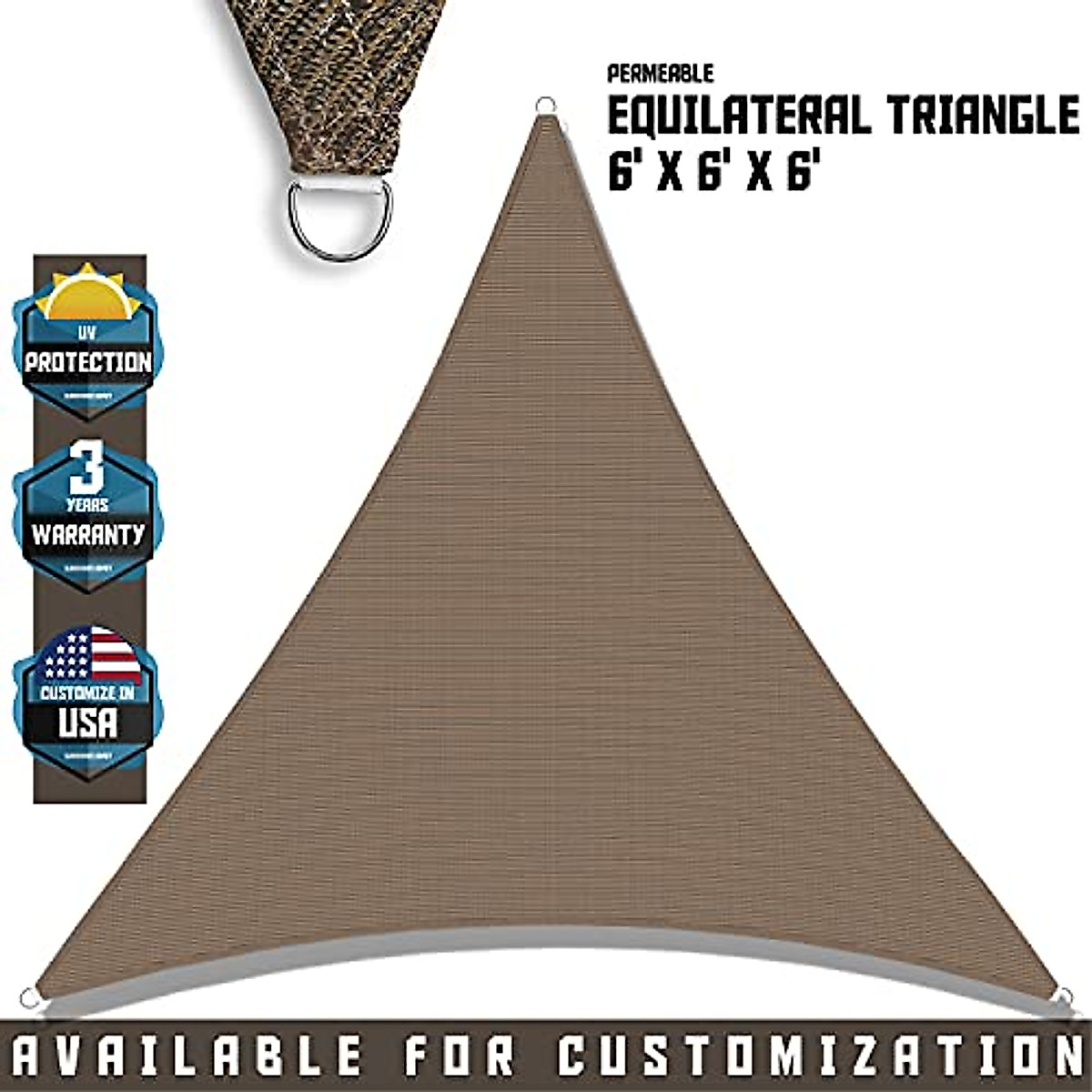 TANG Sunshades Depot 6'x6'x6' Brown Sun Shade Sail 180 GSM HDPE Equilateral Triangle Permeable Canopy Custom Commercial Standard