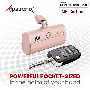 Alpatronix MFi Certified Mini Portable Charger for iPhone 5000mAh LCD Display Fast Charging Power Bank Compatible with iPhone 14 13 12 11 X 8 7 6 Series with Carrying Case - PX100 (Pink)