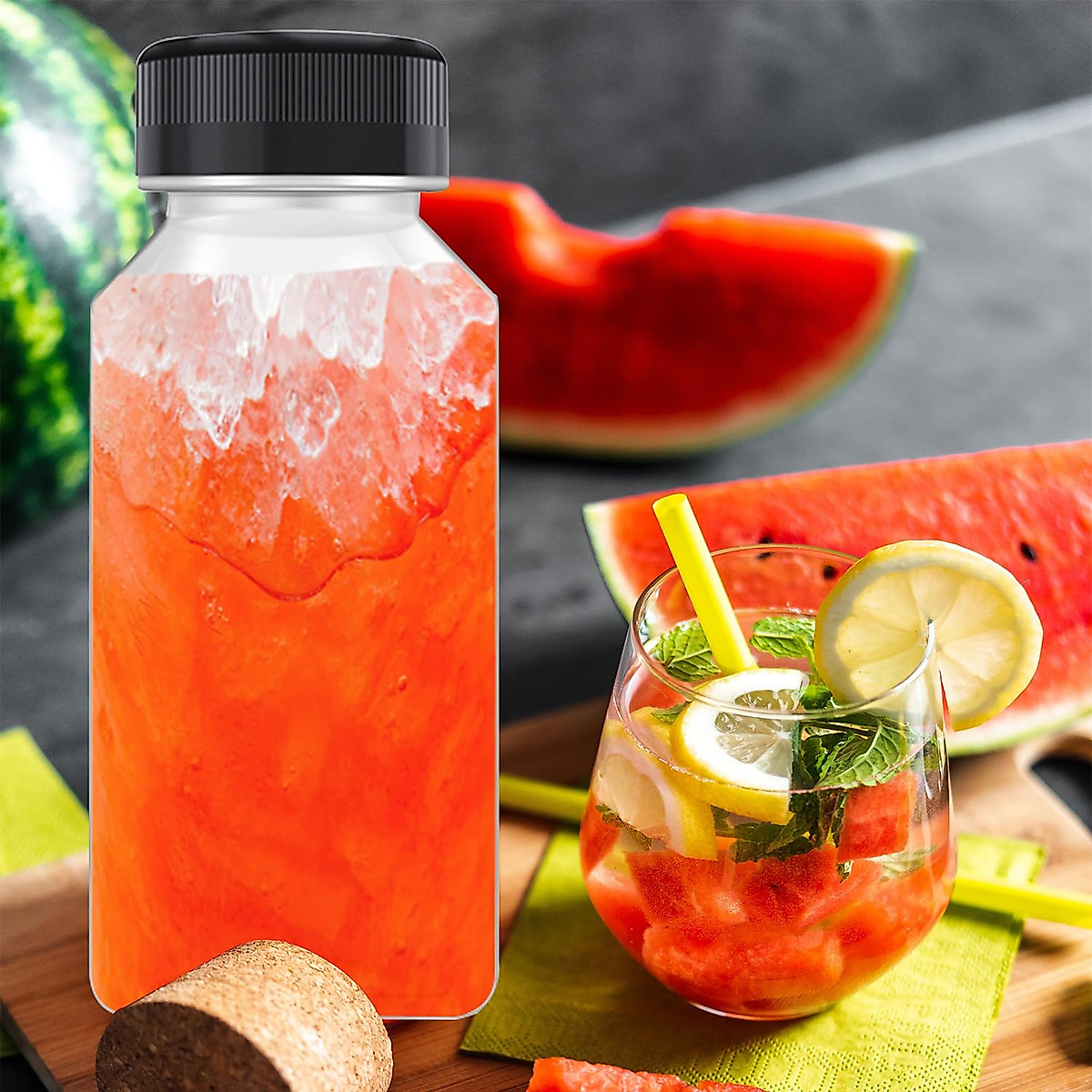 XYSMZM 8 Pcs 4 Oz Juice Bottles Plastic Ginger Shot Bottles, Leak Proof, Beverage Containers for Juice, Smoothie, Milk, Black Lid