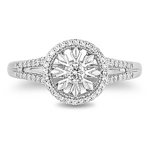 Jewelili Enchanted Disney Fine Jewelry 10K White Gold 1/4 Cttw Diamond Elsa Promise Ring Size 7