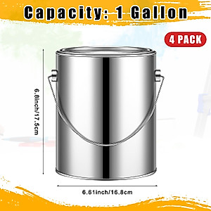 Uiifan 4 Pcs 1 Gallon Empty Paint Cans with Lids Metal Paint Bucket with Handle Paint Containers Paint Pail Tin for Paint Varnish Craft DIY Art Supply Storage (Silver)
