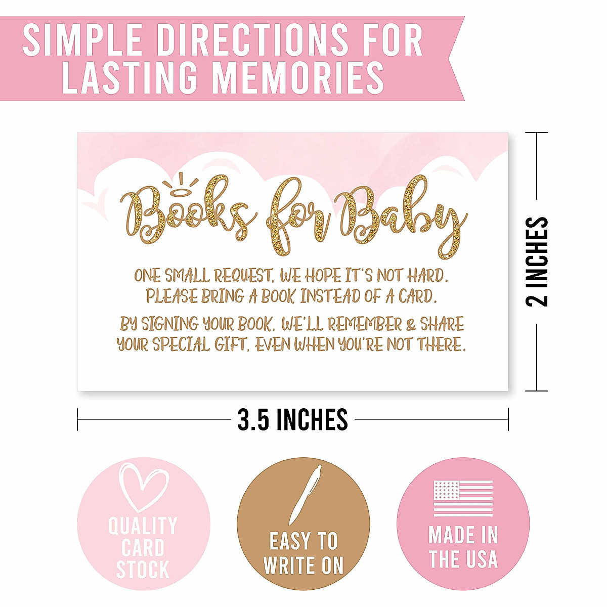 Hadley Designs - Heaven Sent Baby Shower Invitation Inserts, Book Request Baby Shower Guest Book Alternative, Bring A Book Instead Of A Card, Baby Shower Book Request For Girls - 25 Set