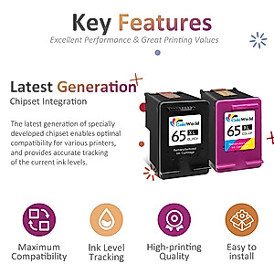 High Yield for HP Ink 65 HP65 65XL Ink Cartridges Combo Pack Black Color Fit for Envy 5055 5052 5000 5012 5010 DeskJet 2600 2622 3723 3755 3758 2624 3730 Printer