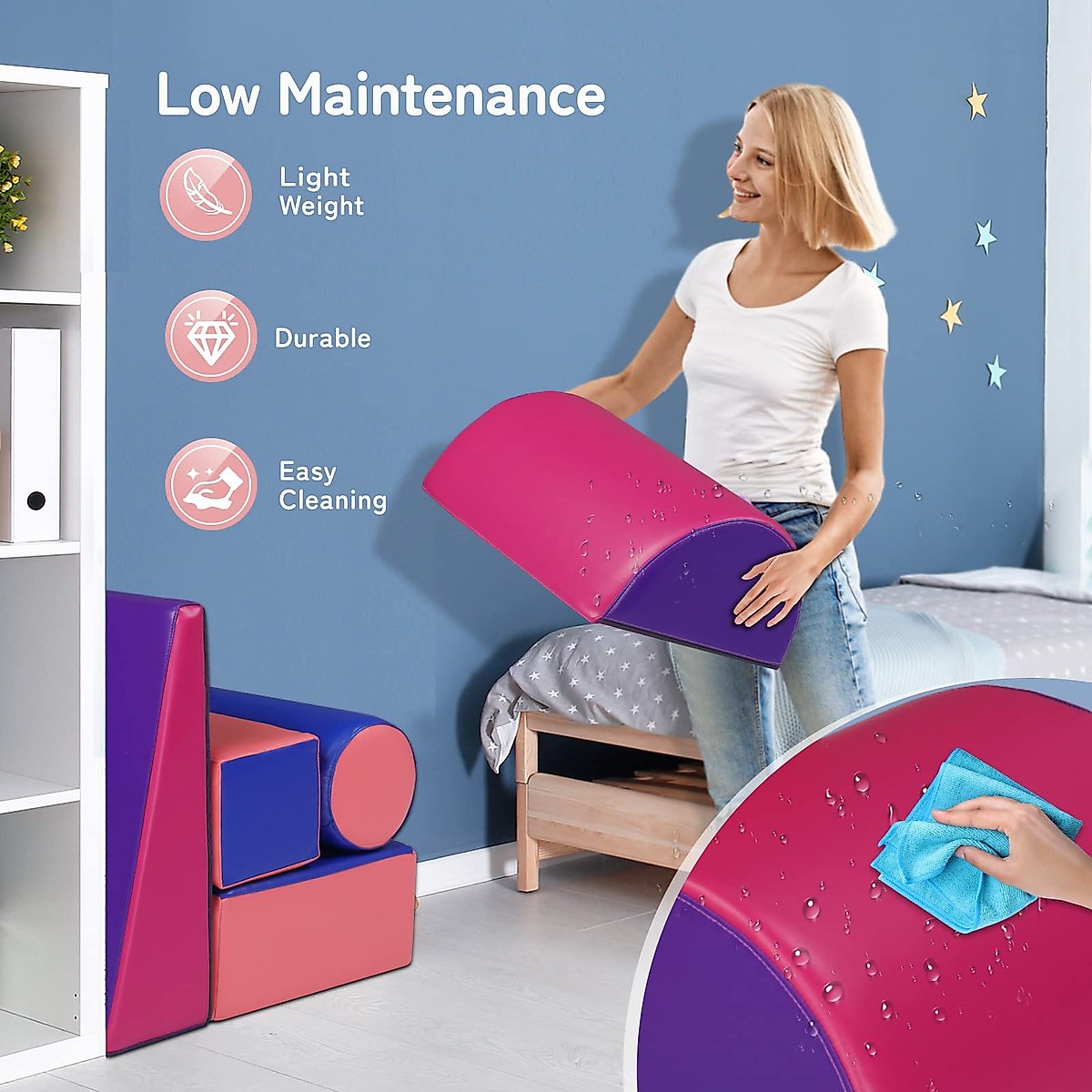 JOYMOR Soft Foam Climbing Blocks 5-Pieces Set, Crawl and Climb Foam Blocks, Beginner Toddler Climber with Slide & Ramp, Indoor Active Play Structures for Babies and Toddlers Age 1-3