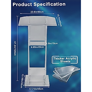 HODLBIT Upgraded Acrylic Podium Stand, Pulpits for Churches, 47.5inch Modern Lecterns & Podiums with Storage Shelf for Classroom, Weddings, Professional Presentation Podiums, Easy Assembly