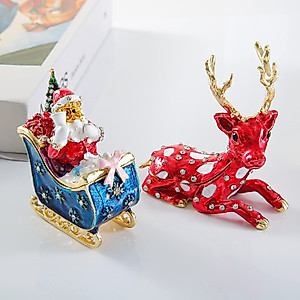 Ingbear Red Sika Deer & Santa Claus Figurine Hinged Trinket Boxes, Unique Gift for Thanksgiving Day & Christmas Day, Hand-Plated Enameled Jewelry Box, Animals Ornaments for Home Décor