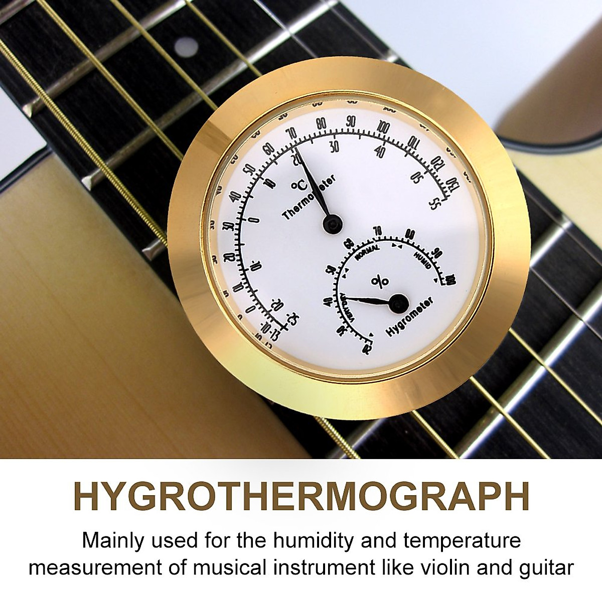 Thermometer Hygrometer, Temperature Humidity Monitor for Indoor Outdoor Instruments (Gold) Hygrometer For Cigar Humidor Humidor Hygrometer Humidor Cigar Box Acoustic Guitar Hygrometer