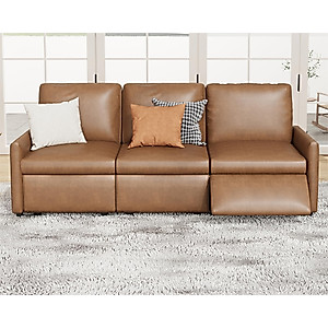 AMERLIFE Power Recliner, Reclining Sectional Sofa with Single Right Recliner, 3 Seater Recliner Couch with USB Port, Leather Modular Sofa for Living Room