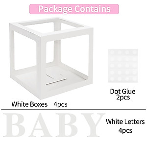 RUBFAC Baby Boxes with Letters for Baby Shower White Clear Block Box Transparent Balloon Boxes Birthday Party Decoration Gender Reveal Gift Box