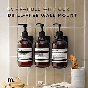 MaisoNovo Refillable Shampoo and Conditioner Bottles | 16.9 fl oz Set of 3 Amber Plastic Bottles Black Pumps