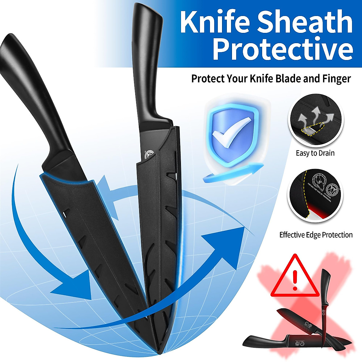 XYJ Knives,Professional Knife Sets for Master Chefs,Meat Cleaver Butcher for Camping,Chef Knife Set with Bag,Birthday Gifts for Women Men Presents (Full Black)