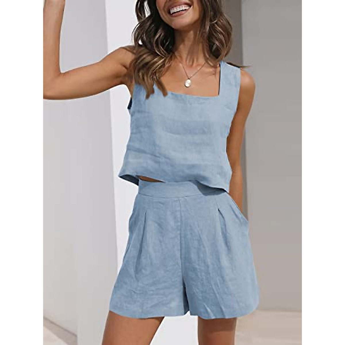 AUTOMET Womens 2 Two Piece Outfits Lounge Matching Sets Casual Y2K Linen Shorts Crop Tops 2023 Trendy Clothes Summer Vacation Outfits