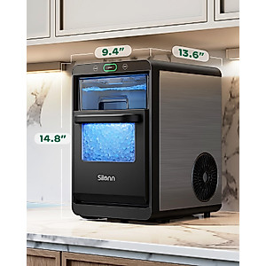 Nugget Ice Maker Countertop, Silonn Pebble Ice Maker Machine Crushed Ice, 44lbs in 24h, Pull-Out Water Tank and Removable Ice Basket for Home, Kitchen, Stainless Steel