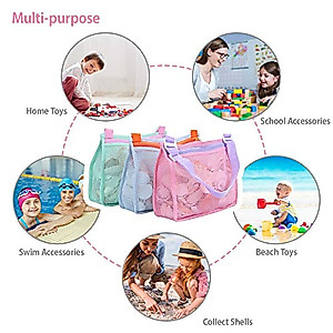 Beach Toy Mesh Beach Bag Kids Shell Collecting Bag Beach Sand Toy Seashell Bag for Holding Shells Beach Toys Sand Toys Swimming Accessories for Boys and Girls(Only Bags,A Set of 3)