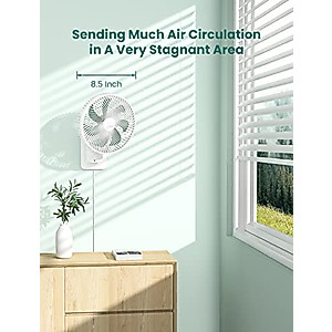 8.5 Inch Wall Mount Fan with A Remote Control and Timer, Small Portable Oscillation Socket Fan for RV, AC/DC(12V), 4 Speeds Garage Mounted Fans, Quiet Bedroom Fan for Kitchen, Bathroom,5.9 ft cord