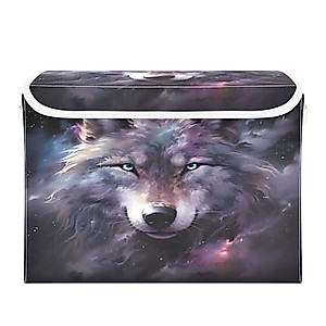 ALAZA Wolf Galaxy Space Storage Bins with Lids,Fabric Storage Boxes Baskets Containers Organizers for Clothes and Books