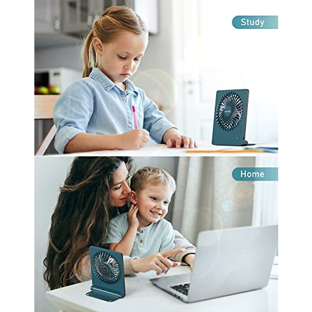 FARADAY Small Table Fans Rechargeable Portable 180°Tilt Folding Desk Fans Battery Operated Personal Fan Ultra Quiet For Home Bedroom Office Desktop, 3 Speeds (Deep Green)