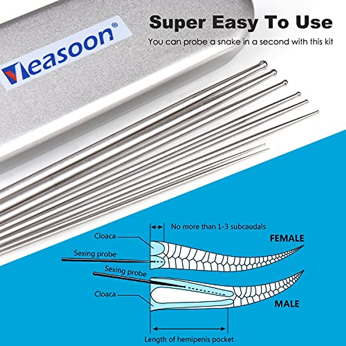 VEASOON Snake Probe Kit 8 Pieces Professional Portable for Snakes Reptiles Pythons Gender Sexing Probing Set