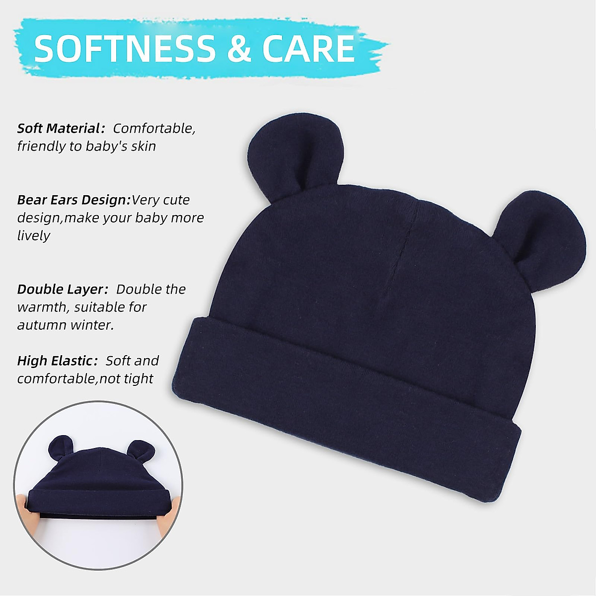 PESAAT Newborn Hospital Hat 0-12Months Preemie Boys Girls Beanie Solid Infant Baby Hats Autumn Winter (4Pack-A, 0-6 Months)