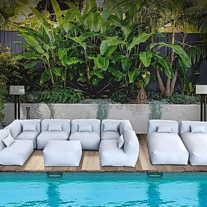 OPEAK Patio Furniture Set Bean Bag Eraclea 9C Outdoor Chairs Sectional Conversation Patio Set Daybed Furniture Outdoor Sofa Couch High Density Foam Filling Modern Comfy Patio Couch (Light Gray)