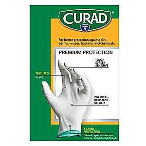 CURAD Shield Nitrile Exam Gloves, Disposable Gloves are Tear Resistant, One Size Fits Most (50 Count), Can be used as medical gloves, cleaning gloves, or for home improvement tasks
