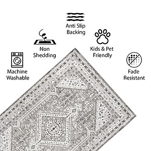 Vernal Machine Washable Non Slip Area Rug for Living Room, Bedroom, Dining Room Pet Friendly High Traffic Non-Shedding Rugs Senglea Persian Collection Carpets 5 X 7 Feet Grey