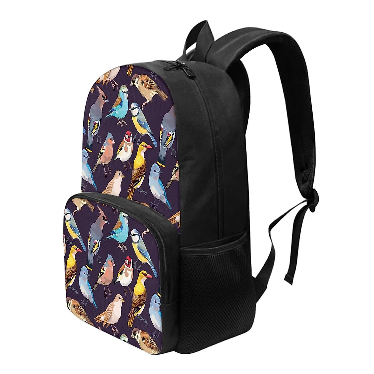 Howilath 17" Large Capacity Backpack with Adjustable Straps, Cute Colorful Birds Print Canvas Backpack Teens Bag Bookbags