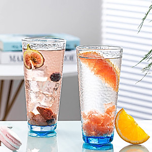 Claplante Drinking Glasses, 8 Piece Crystal Glass Cups, Colored Mixed Glassware Set, 4 pcs Crystal 12oz Highballs and 4 pcs 10oz Rocks Glasses, Great for Cocktail, Whisky and other Beveragesc (BLUE)