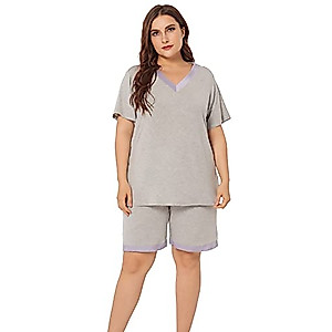 ZERDOCEAN Women's Plus Size Sleepwear Pajama Set Short Sleeve with Shorts Nightwear Two-piece Pj Lounge Sets Lightgray 4X