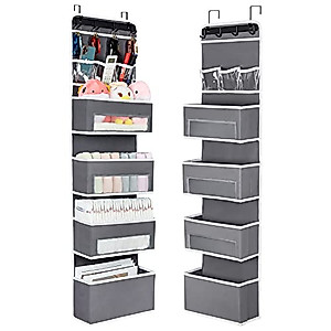 Over the Door Organizer, Nursery Door Organizer Hanging with 4 Large Capacity Pockets and Clear Windows, Behind the Door Storage Organizer with 3 PVC Pockets for Cosmetics, Baby Toys, Diaper, Clothes