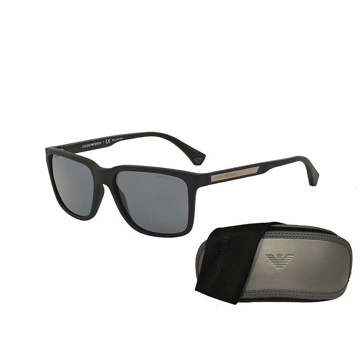 Emporio Armani EA4047 506381 56M Black Rubber/Grey Polarized Square Sunglasses For Men For Women + BUNDLE with Designer iWear Eyewear Kit.