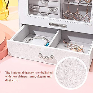 Homde Jewelry Organizer Girls Women Jewelry Box for Necklaces Rings Earrings Gift Jewelry Storage Case Porcelain Pattern Series (White)
