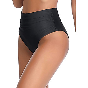 Tempt Me Women's Black High Waisted Bikini Bottom Full Coverage Retro Tummy Control Swimsuit Bottom S