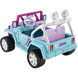 Power Wheels Disney Frozen Jeep Wrangler Ride-On Battery Powered Vehicle with Music Sounds & Storage, Preschool Kids Ages 3+ Years​, Baby Blue/Purple
