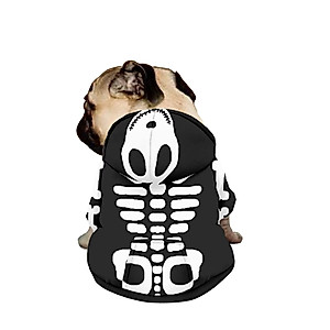 Howilath Dog Bone Halloween Costume, Dog Skeleton Hoodie Pet Clothes, Skull Zipper Clothes for Dogs, Sweatshirt with Hat, Dog Cat Hooded Shirts Sweatshirts - M