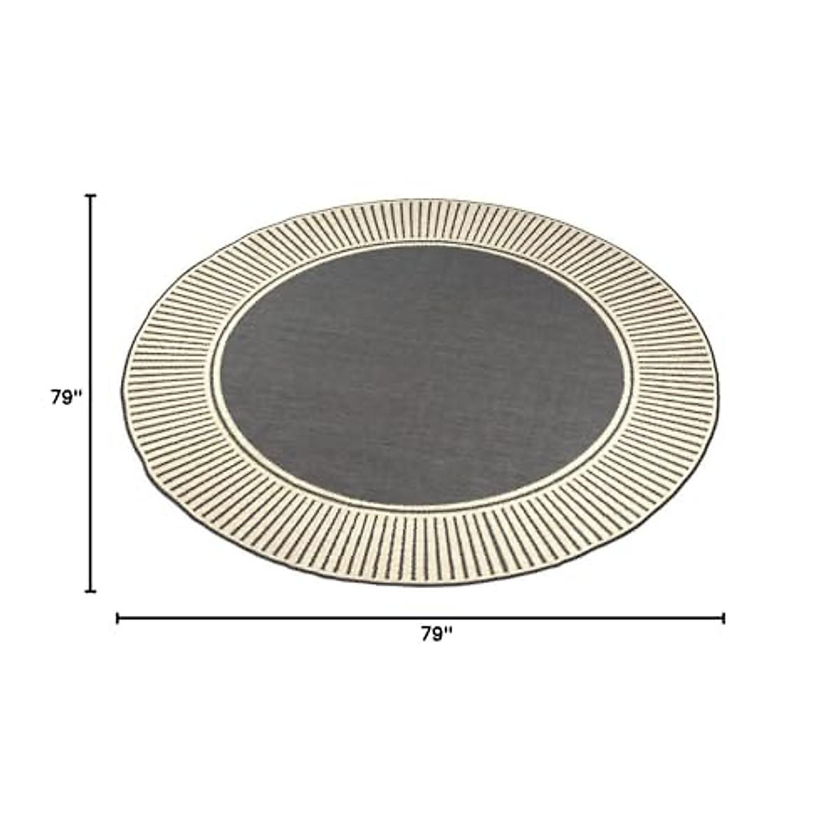nuLOOM 7' Round Outdoor Area Rug, Casual Design With Striped Border, Stain Resistant, Highly Durable, For Patio, Balcony, Bedroom, Living Room, Dining Room, Bathroom, Dark Grey