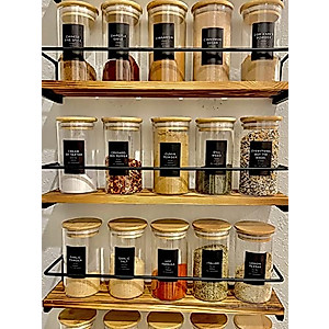 SAVVY & SORTED 12 Natural Bamboo Spice Jars | Large Spice Jars with Bamboo Lids | Seasoning Containers Glass Jars with Airtight Lids | Spice Jars Natural Bamboo Containers Kitchen Herb Pantry Jars