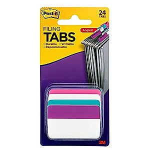 Post-it Tabs, 2 in Angled Solid, Assorted Colors, 6 Tabs/Color, 4 Colors, 24 Tabs/Pack (686A-PWAV)