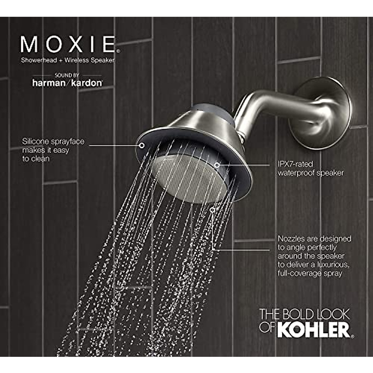 KOHLER Moxie Bluetooth Showerhead, Shower Speaker, Waterproof Speaker, Shower Radio, Rechargeable Speaker, Portable Speaker, 2.5 GPM, K-28238-NKE-CP, Polished Chrome
