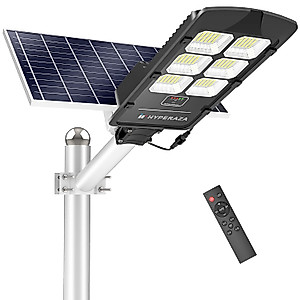HYPERAZA 600W Solar Street Lights Outdoor, Motion Sensor Dusk to Dawn Solar Outdoor Lights with Remote Control, 6500K Daylight White Security Led Flood Light for Yard, Garden, Street