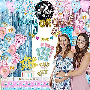 NAIWOXI Gender Reveal Party Supplies - Gender Reveal Decorations, Boy or Girl Foil Balloons, Tablecloth, Photo Props, Toppers, Sash, Banner, Foil Curtains, Team Stickers, Ideas for Baby Shower 117 PCS