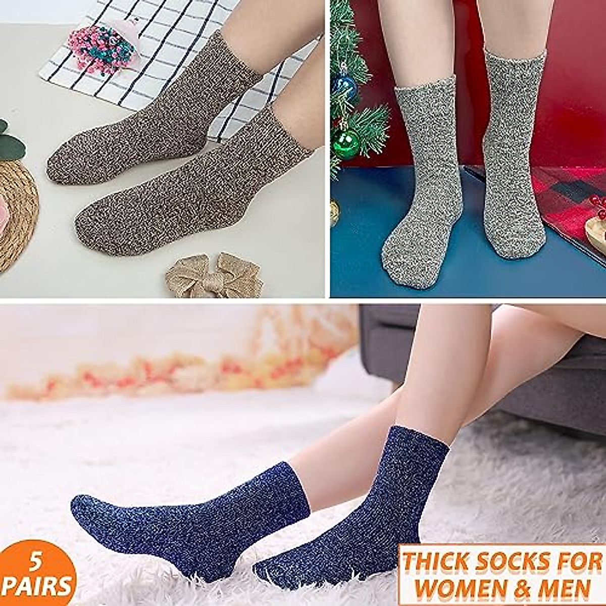 VoJoPi Wool Socks for Women Warm Winter Thick Cozy Fuzzy Crew Soft Socks Boot Socks Thermal Gifts for Women 5 Pairs