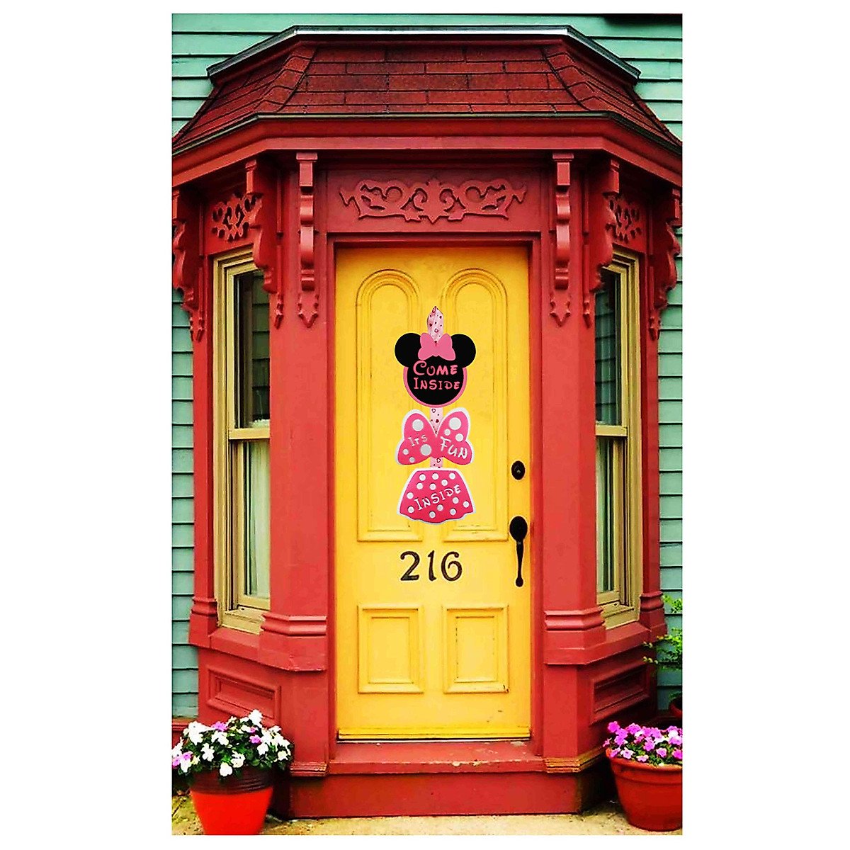 RORARO Minnie Mouse Theme Door Sign Come Inside Its Fun Inside Welcome Hanger For Girls Minnie Birthday Party Decorations Supplies Polka Dot Bowknot OH TWO DLES