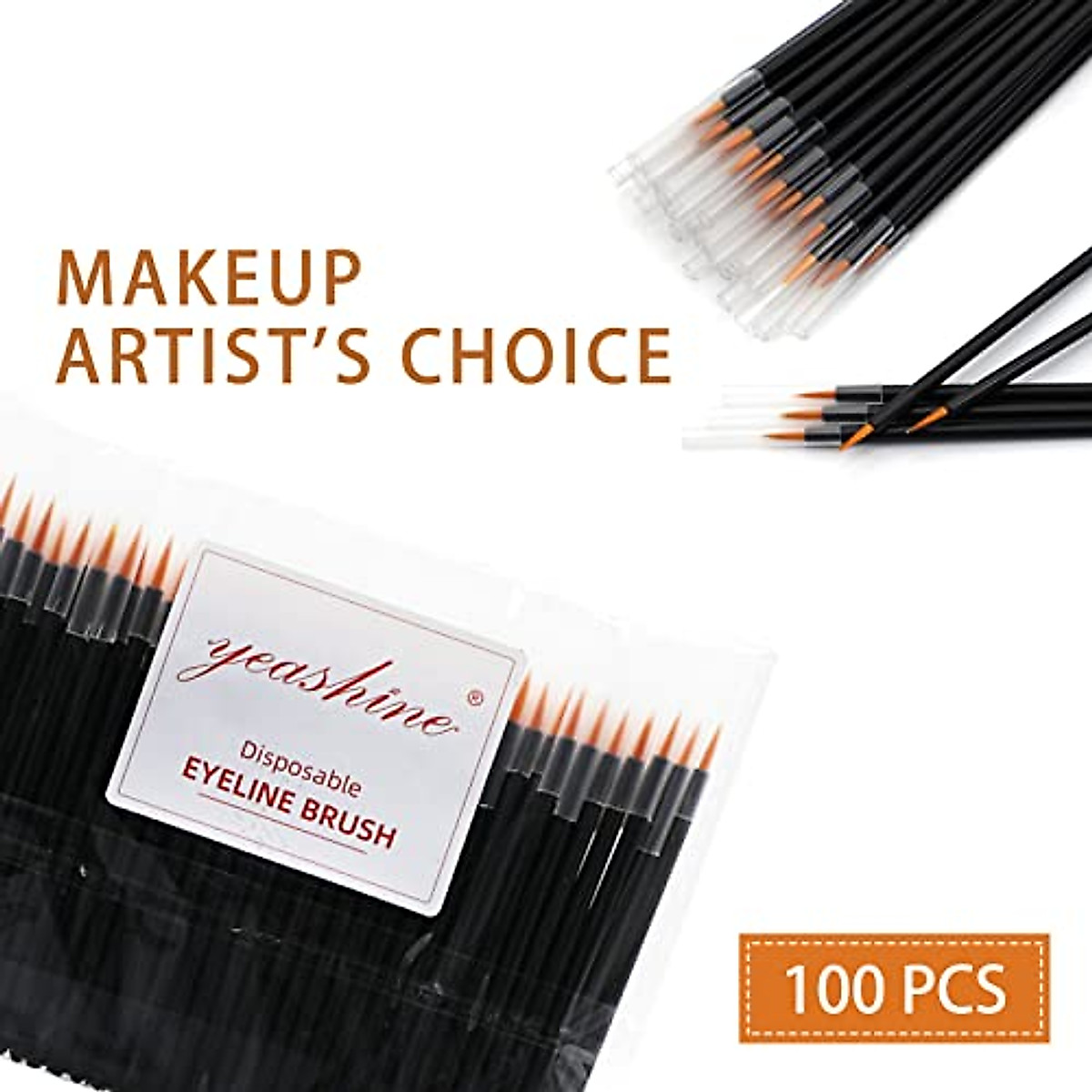 YEASHINE 100 Pack Disposable Eyeliner Brushes Applicator Cosmetic Eye Wands Makeup Tool