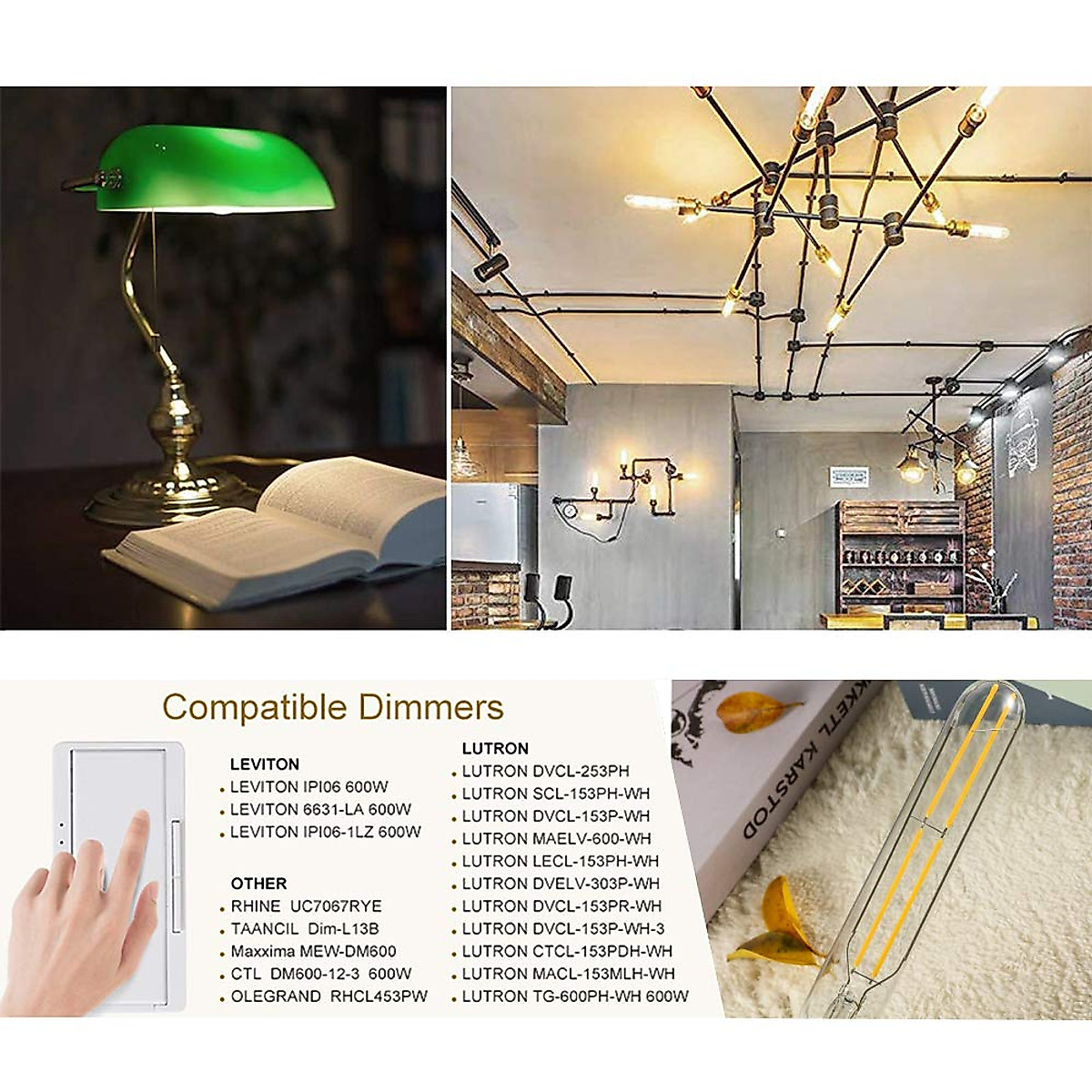 T10 Led Bulb,Dimmable 6W Led Tubular Bulbs, Soft White 3000K, 60 Watt Incandescent Bulb Equivalent,Clear Glass,E26 Base Lamp Bulb,for Cabinet Display Cabinet etc,4 Pack. (7.3 in -Soft White(3000K))