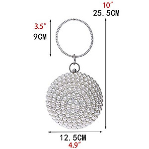 Tngan Womens Evening Bag Round Ball Wedding Handbag Artificial Pearl Purse Silvery