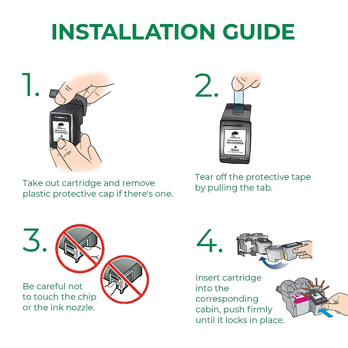 COLORETTO Remanufactured Printer Ink Cartridge Replacement for HP 67XL 67 XL to use with DeskJet 2755 2752 Envy 6052 6055 DeskJet Plus 4140 4155 4158 High Yield (1 Black , 1 Color) Combo Pack
