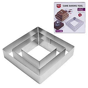 MEICHU Square Cake Ring 3 Pack, 4 to 7.8 Inch Stainless Steel Mousse Cake Mold Ring for Kitchen DIY Pastry
